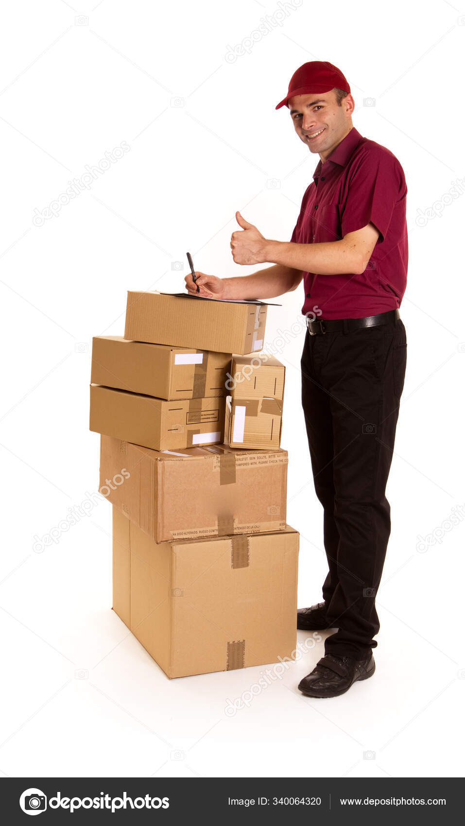 Delivery Man Delivering Package Box Isolated White Background — Stock ...