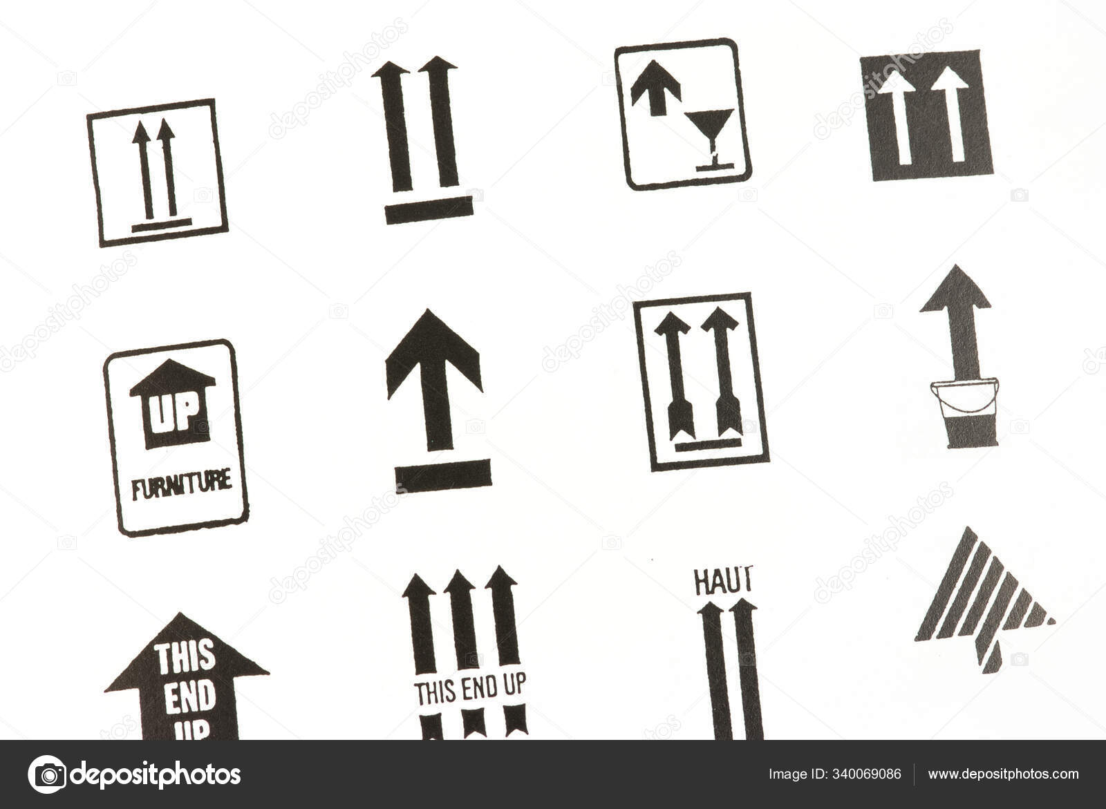 Different Arrow Signs Used Packages Transportation — Stock Photo ...