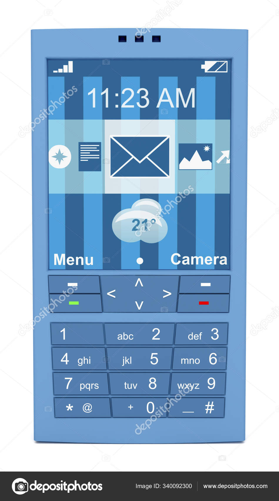 Teléfono Móvil Azul Aislado Sobre Fondo Blanco Vista Frontal — Foto de ...