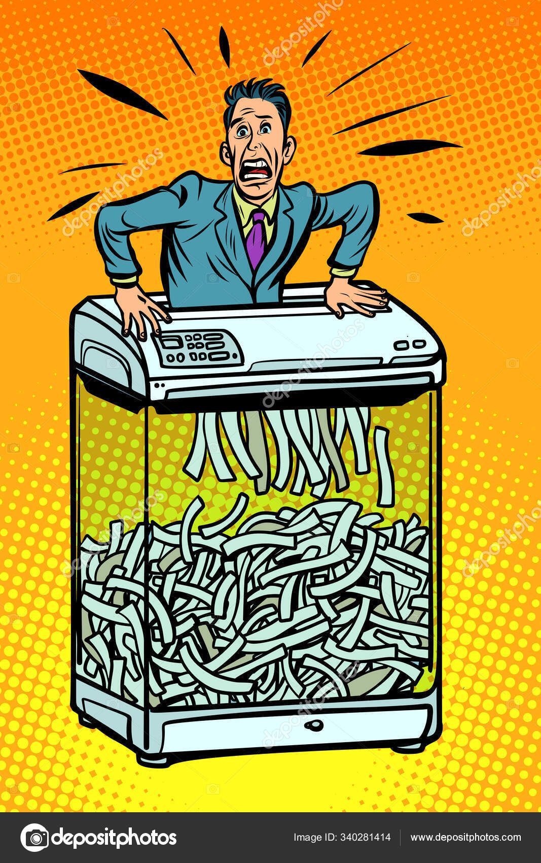 Businessman Paper Shredder Office Appliance Secret Information Comic ...