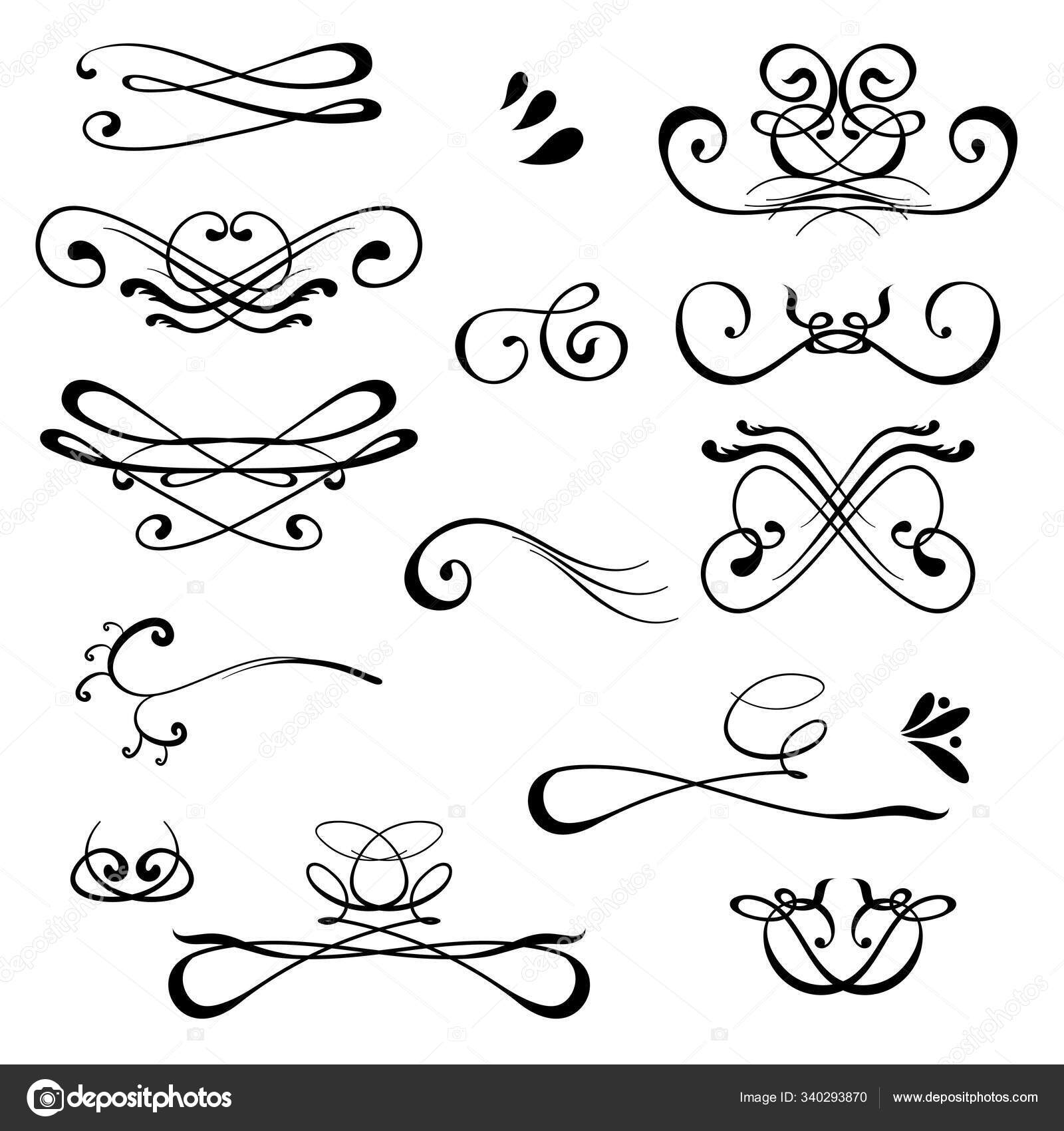 Vintage Calligraphic Design Elements Set Decors Dividers Old Vignette ... Vintage Calligraphic Design Elements Set Decors Dividers Old Vignette ...