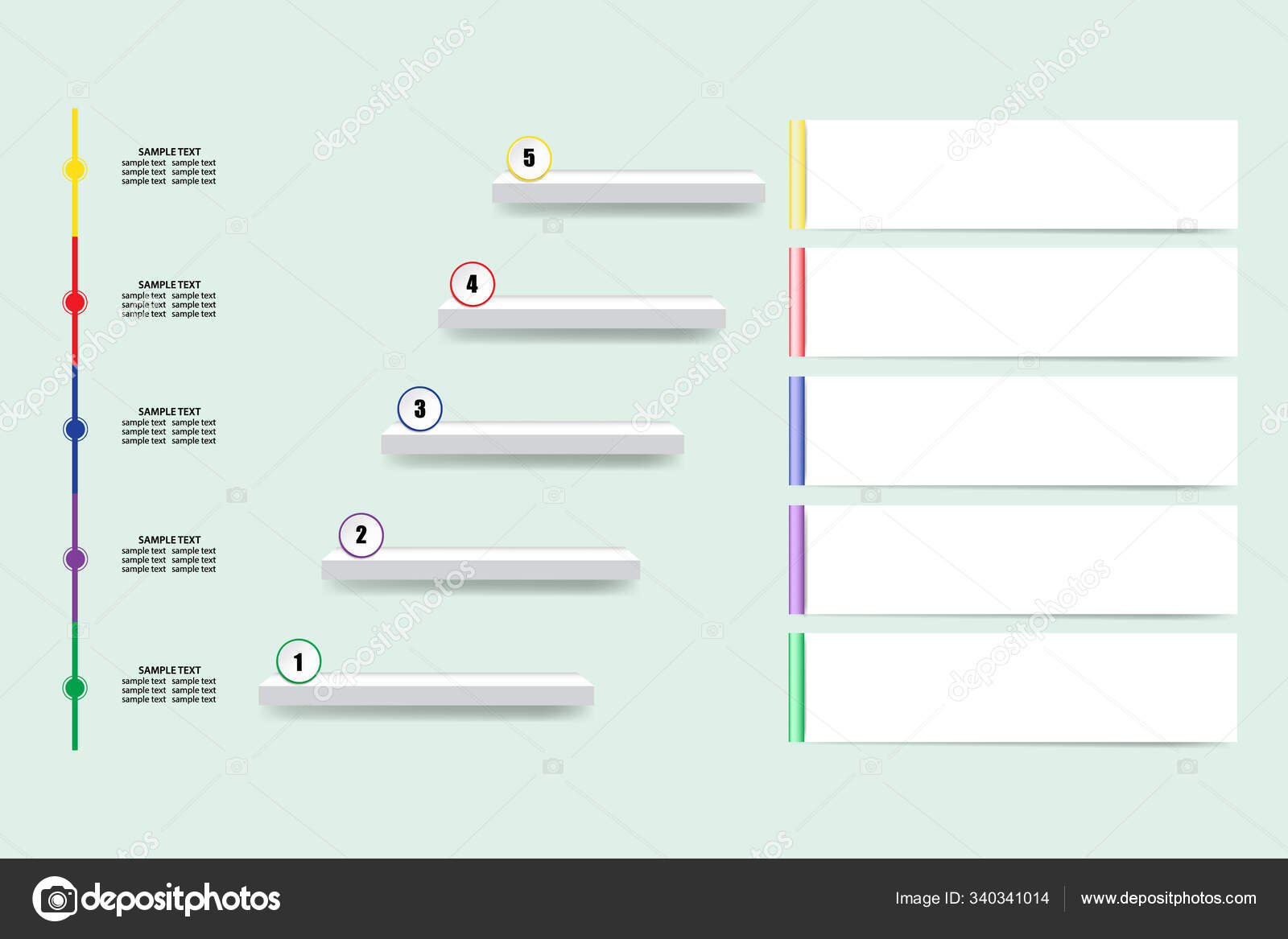 Empty Infographic Stairs Showing Five Steps Achieve Success Empty White ...