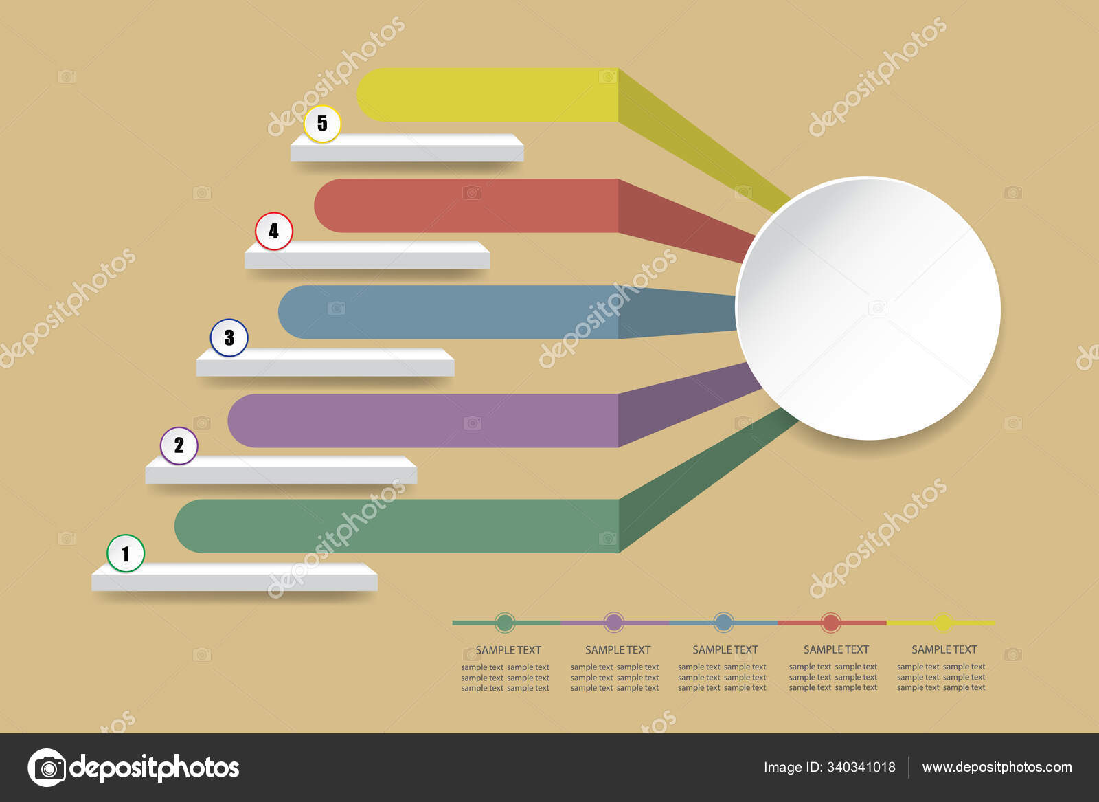 Colorful Empty Infographic Stairs Showing Five Steps Process Color ...