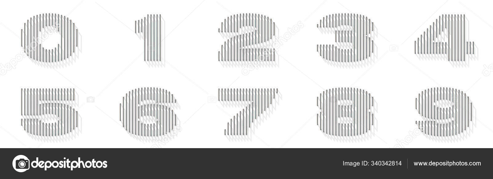 Plata Fuente Alambre Acero Números Con Sombras Verticales Ilustración ...