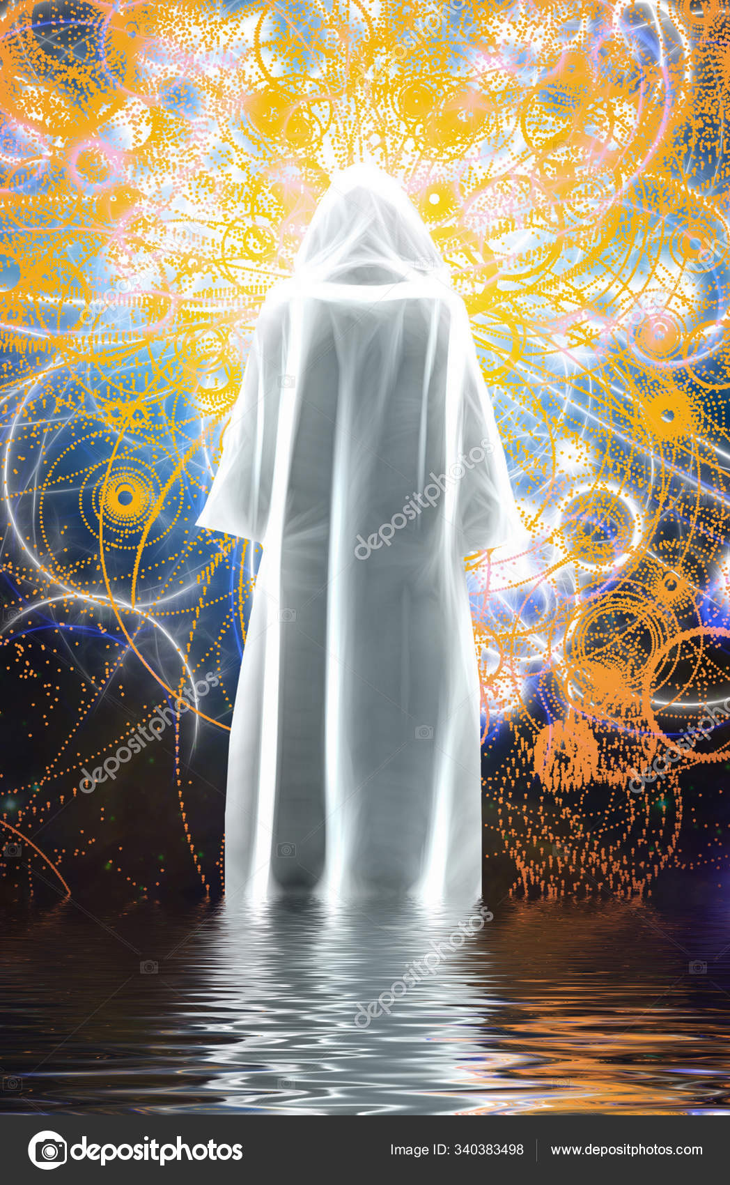 Figure Bright White Cloak Stands Water Stock Photo by ...