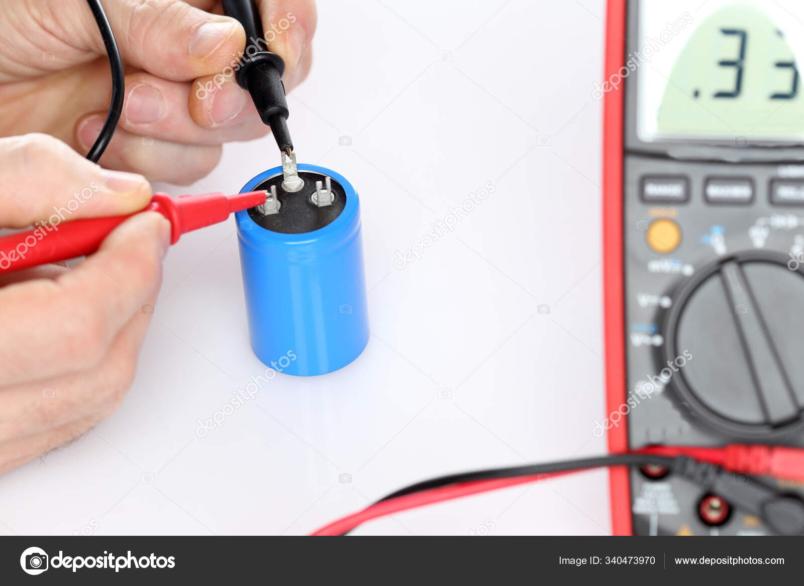 Electrician Measuring Capacitor Testing Tool — Stock Photo ...
