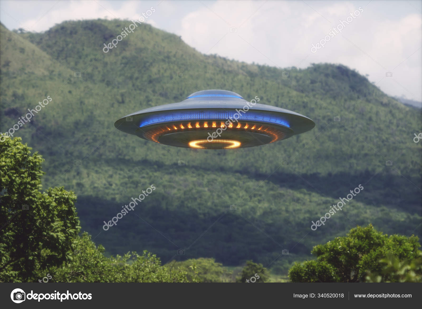 Unidentified Flying Object Forest Trees Mountains Stock Photo by ...