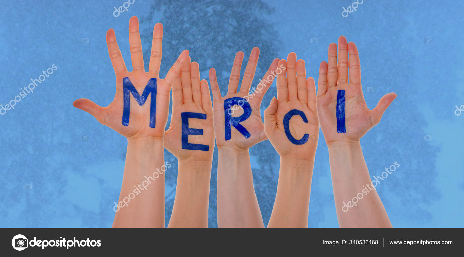 Many Hands Building French Word Merci Means Thank You Cold Stock Photo ...