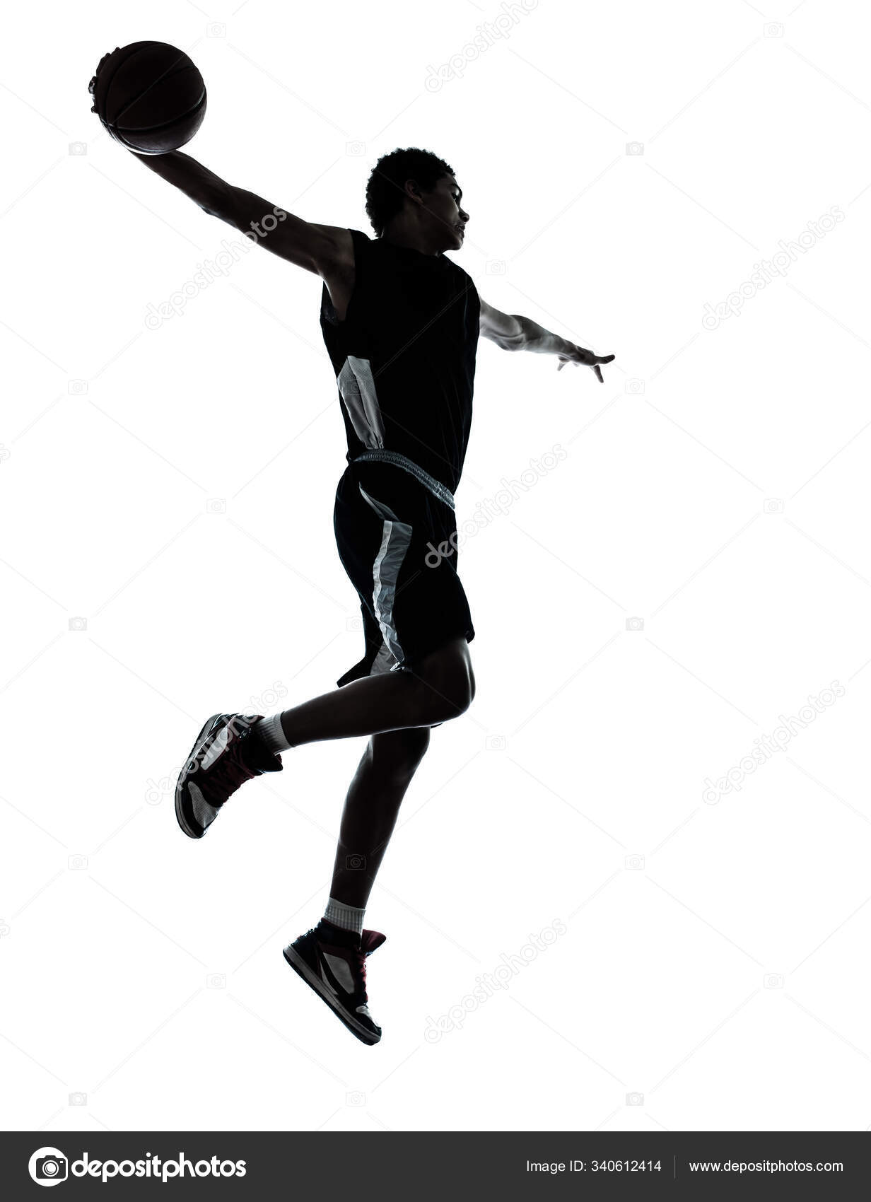One Young Man Basketball Player Silhouette Studio Isolated White ...
