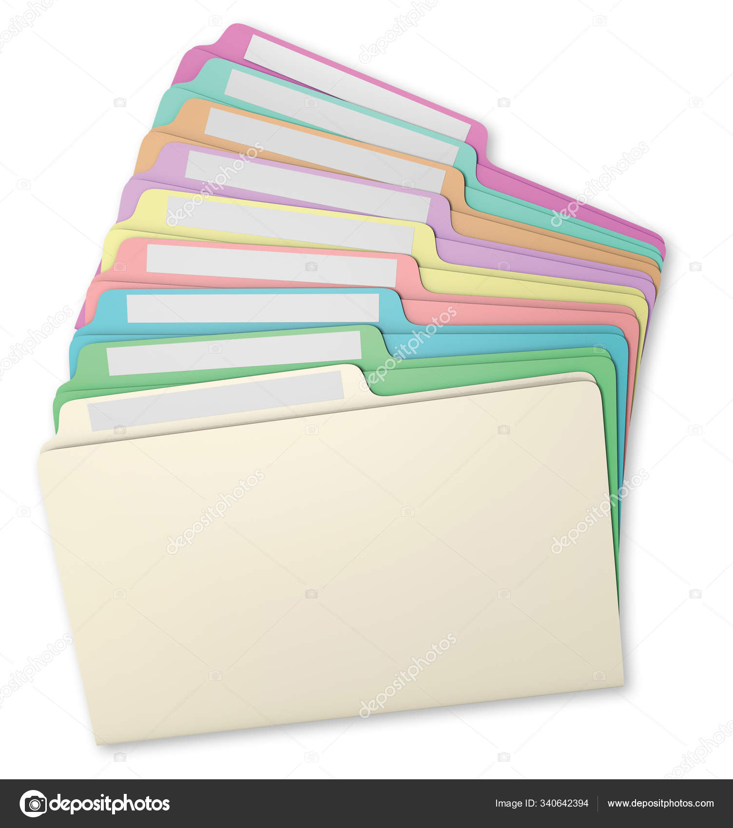 Multi Colored File Folders Fanned White Background Blank Labels — Stock ...