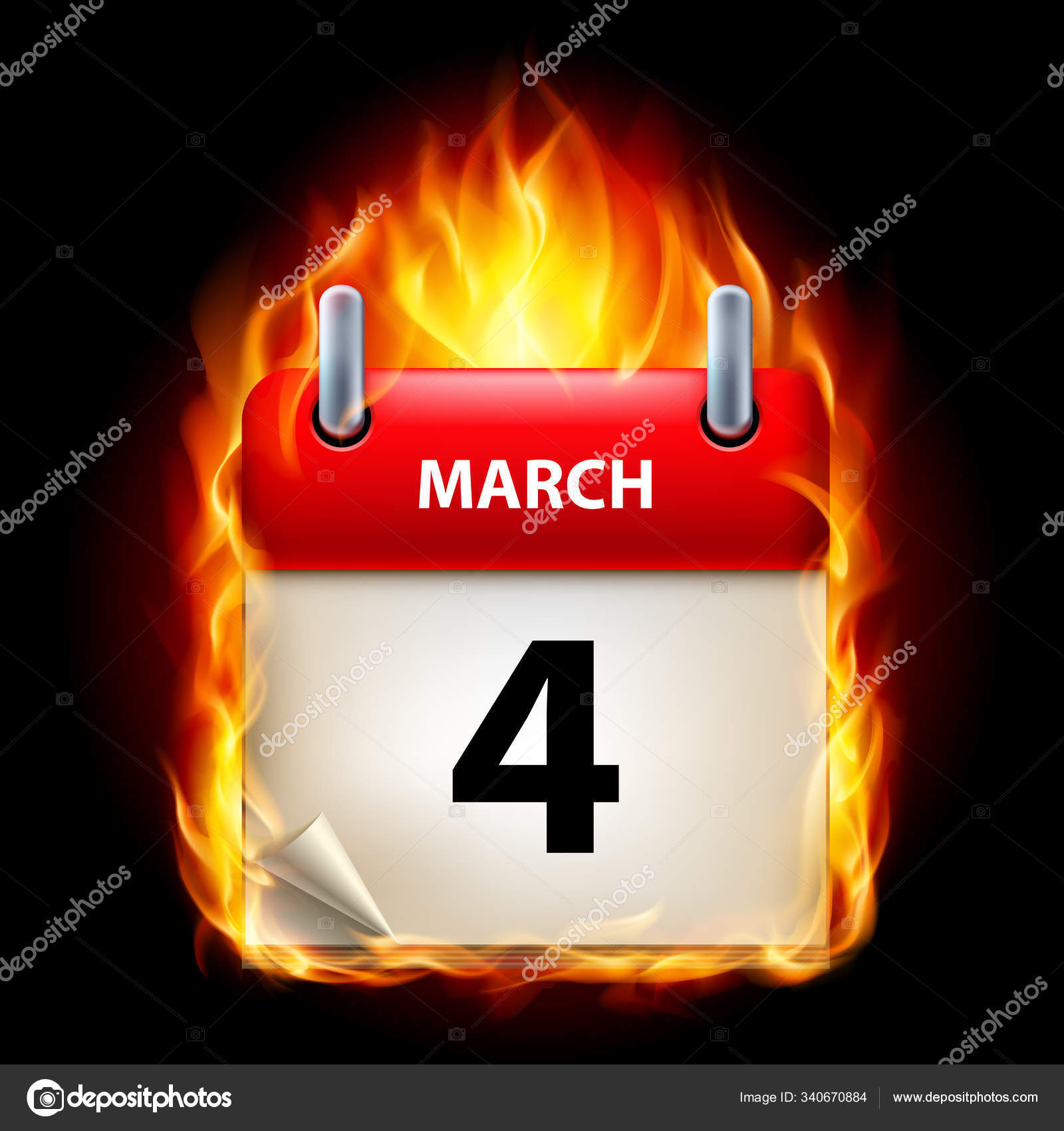 Fourth March Calendar Burning Icon Black Background Stock Photo by ...