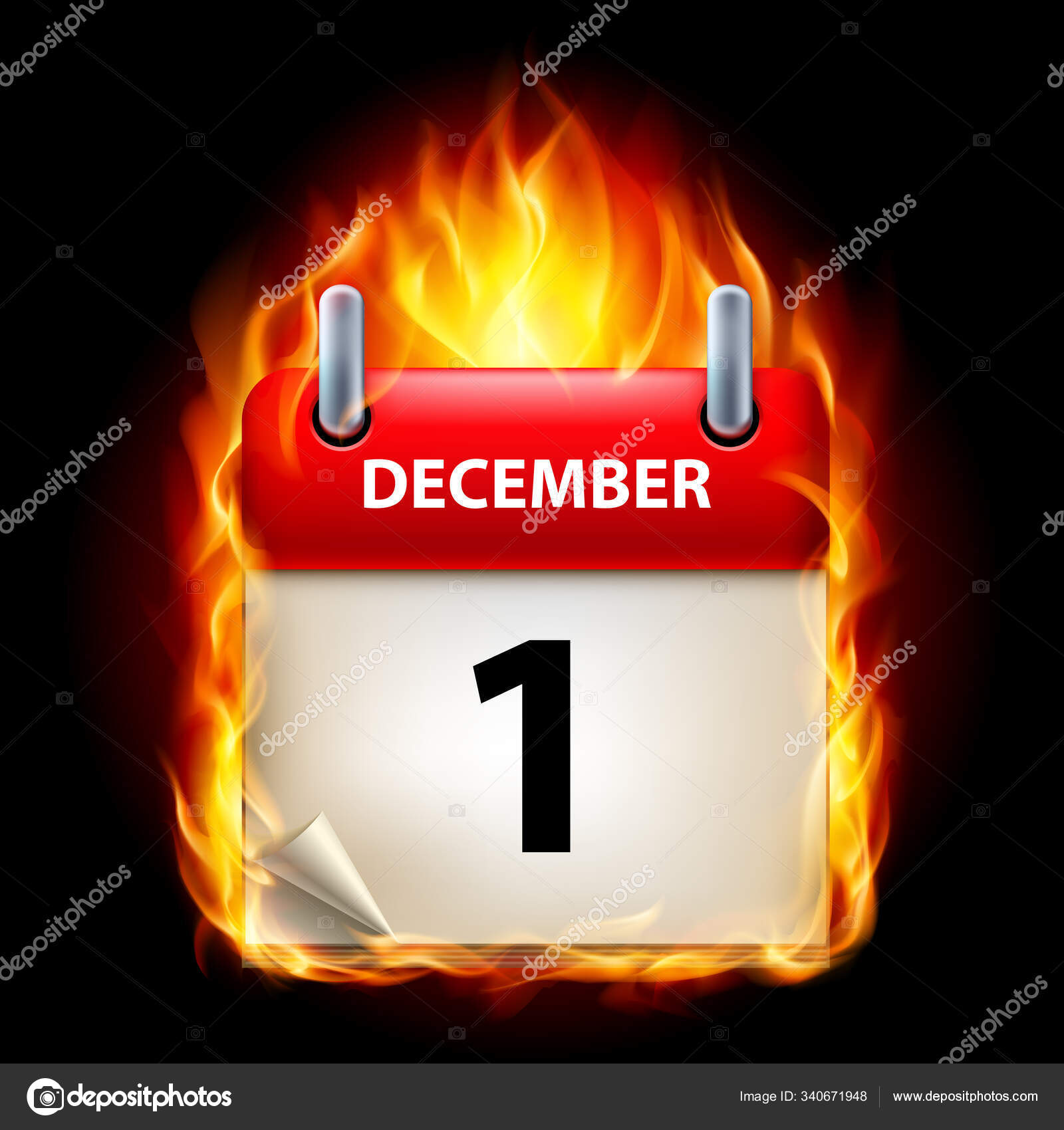 First December Calendar Burning Icon Black Background — Stock Photo ...