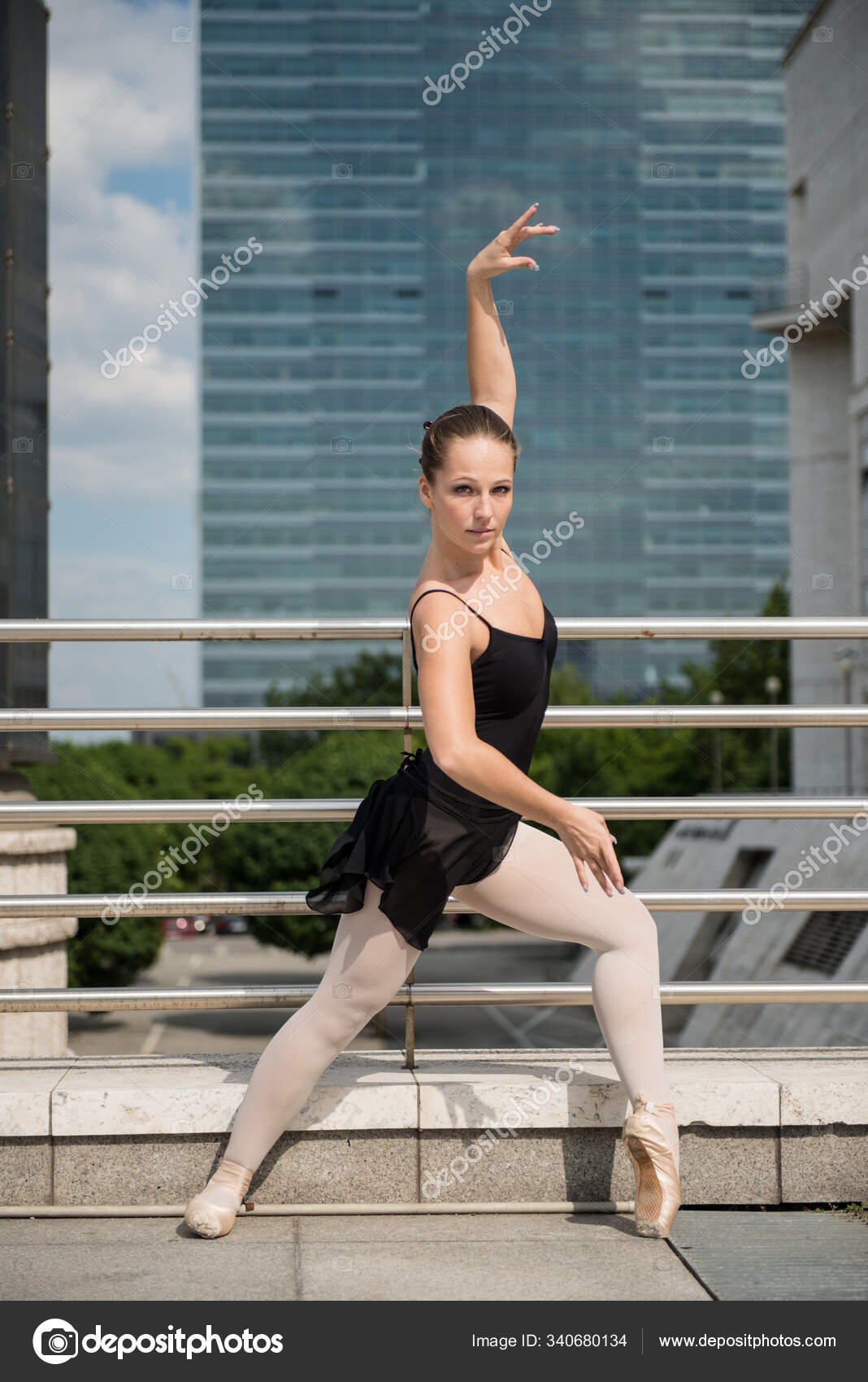 Ballet Dancer Ballerina Dancing Street Business Buildings Background ...