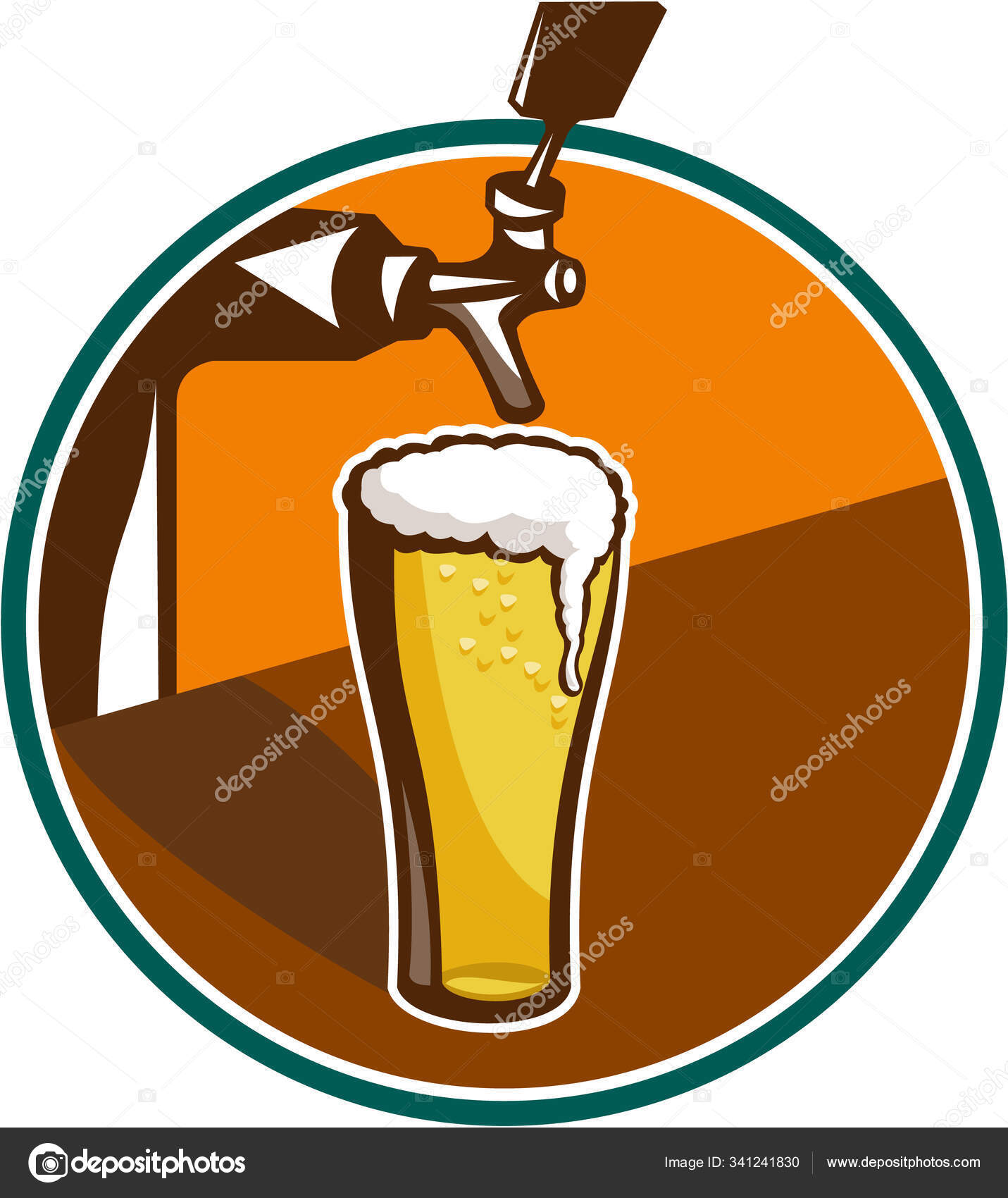 Illustration Glass Pint Beer Tap Background Set Circle Stock ...