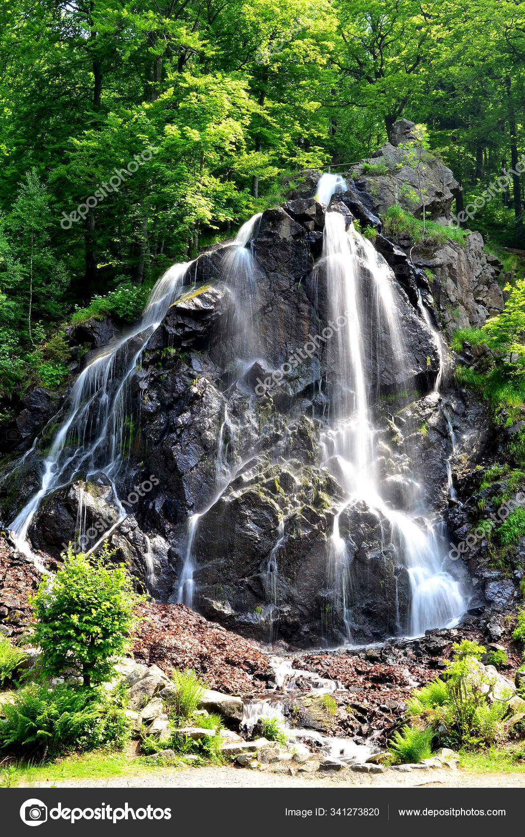 Beautiful Waterfall Nature Background Stock Photo by ...