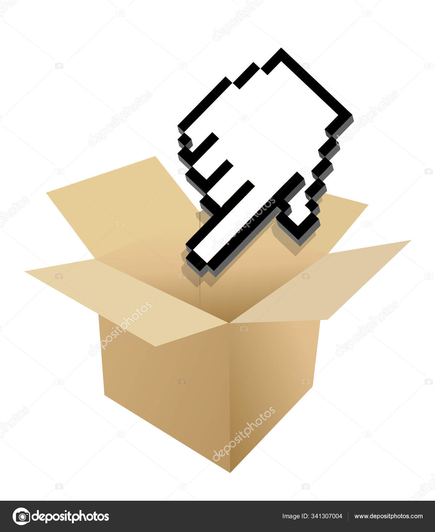 Hand Cursor Shipping Box Illustration White — Stock Photo ...