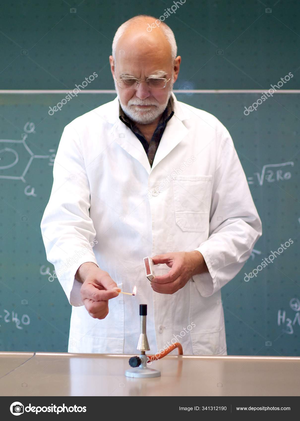 Man Laboratory Lit Bunsen Burner ⬇ Stock Photo, Image by ...