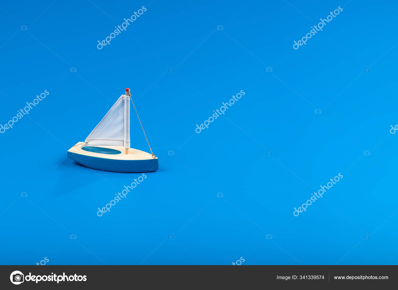 Little Blue Toy Boat Exploring Blue Ocean Stock Photo by ...