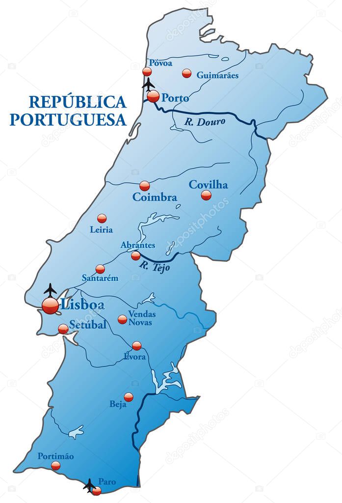 mapa de portugal como mapa de contornos en azul 2022