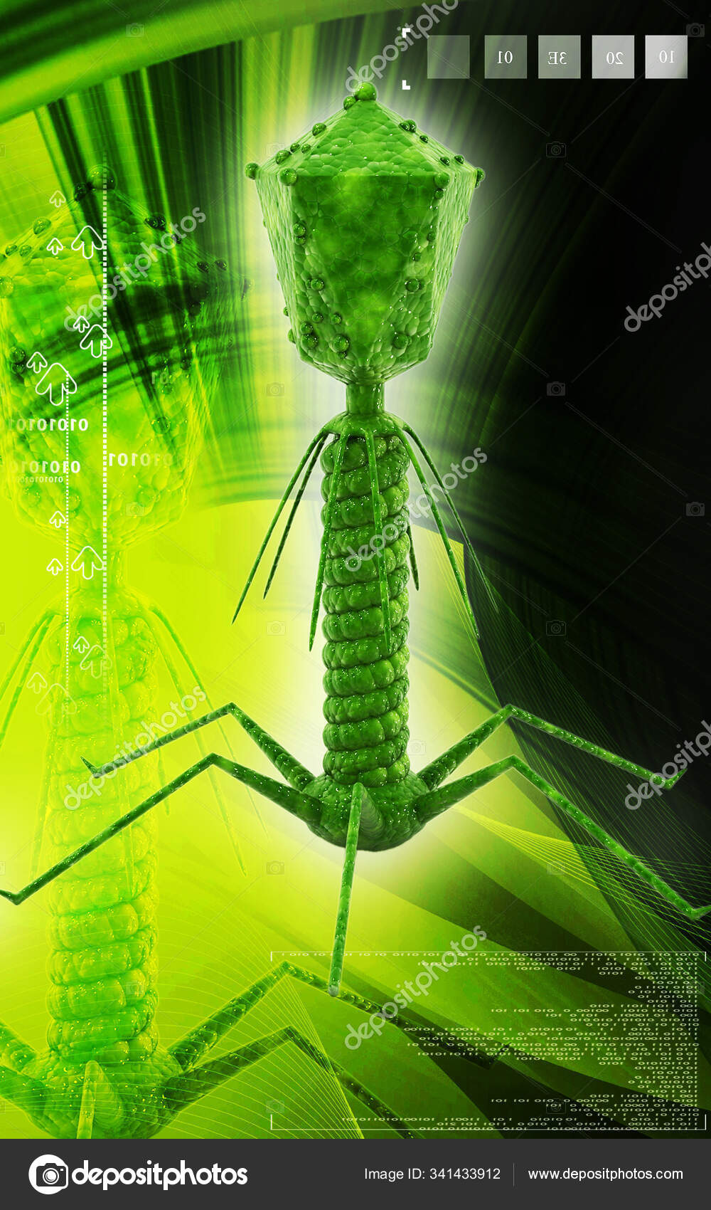 Digital Illustration Bacteria Phage Colour Background Stock Photo by ...