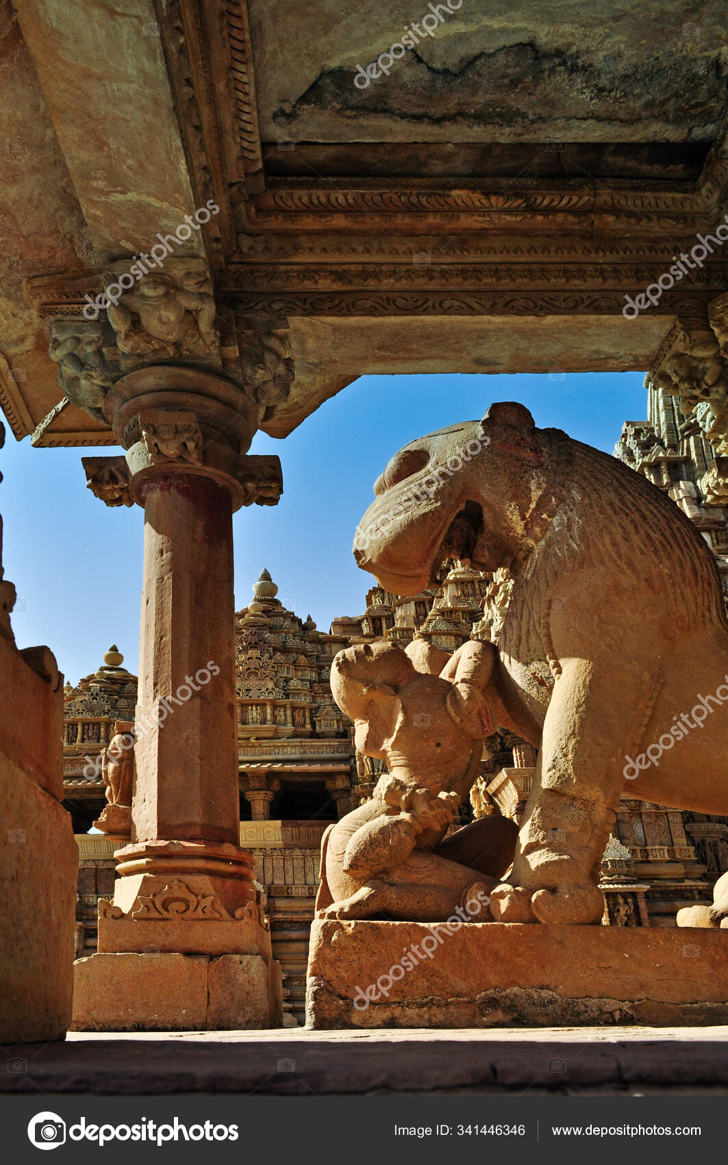 Apsara Worshipping Lion Symbolzing Power Khajuraho India Unesco World ...