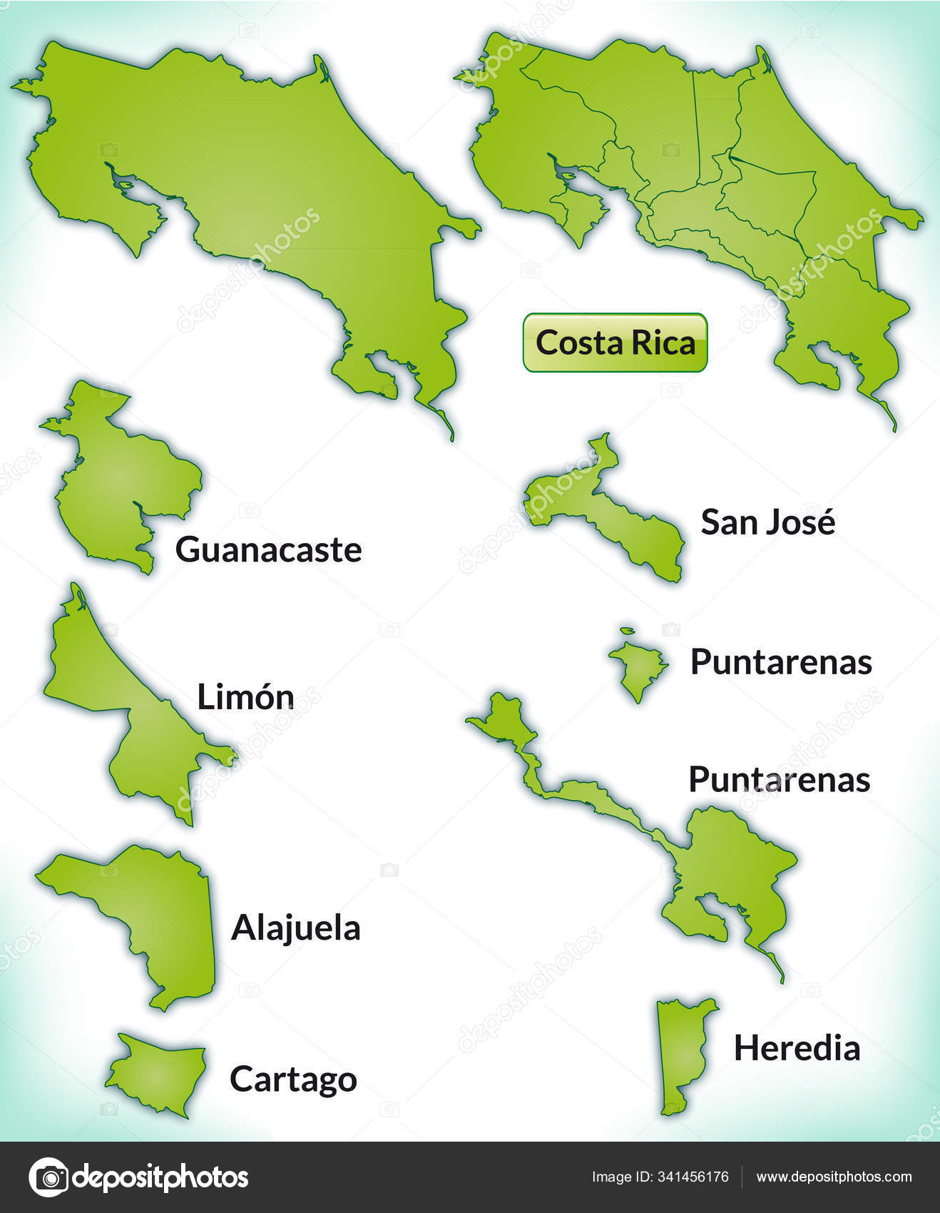 Mapa Costa Rica Con Fronteras Verde — Foto de stock #341456176 ...