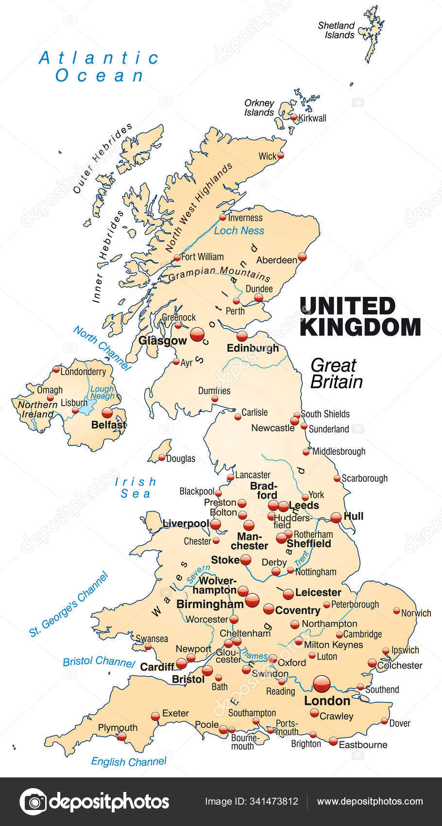 Map England Overview Map Pastel Orange Stock Photo by ...
