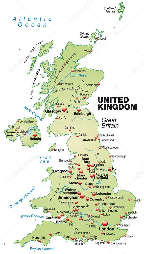 Mapa de Inglaterra como mapa general en verde pastel 2024
