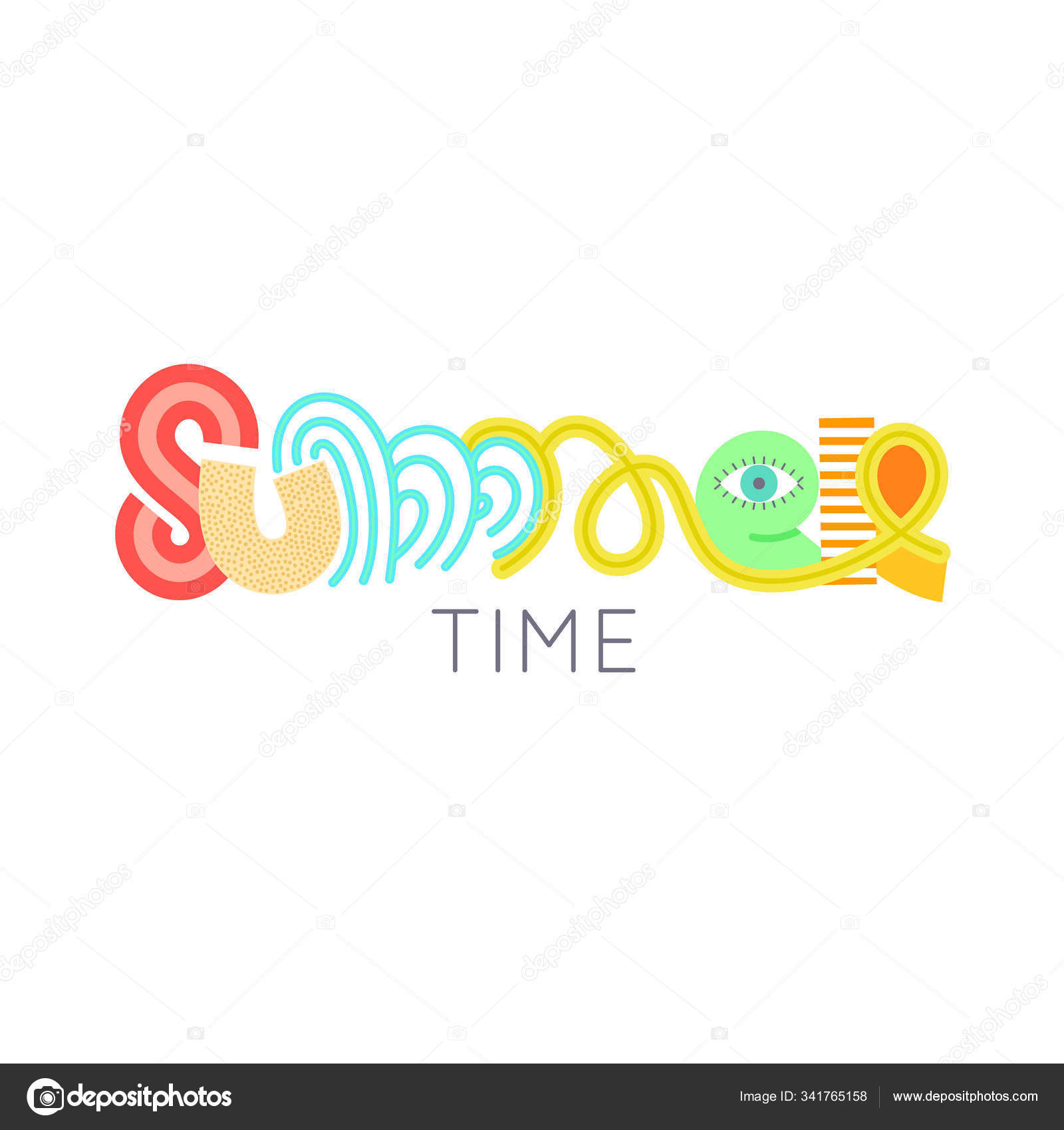 Summertime Cute Hand Drawn Lettering Summer Colorful Letters Doodle ...