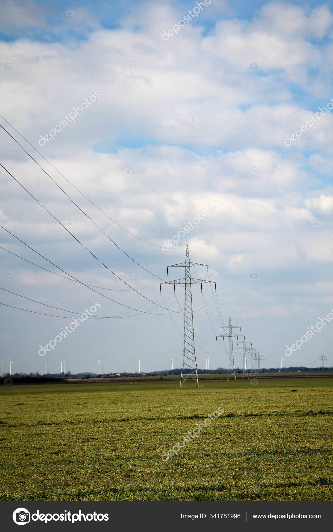 Power Line Wind Turbines — Stock Photo © PantherMediaSeller #341781996