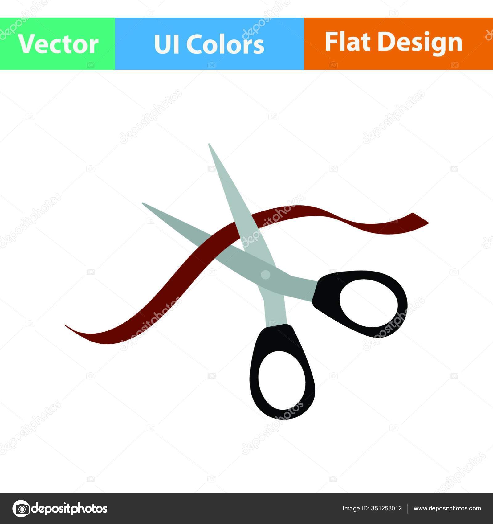 Ceremony Ribbon Cut Icon Flat Color Design Vector Illustration Stock ...