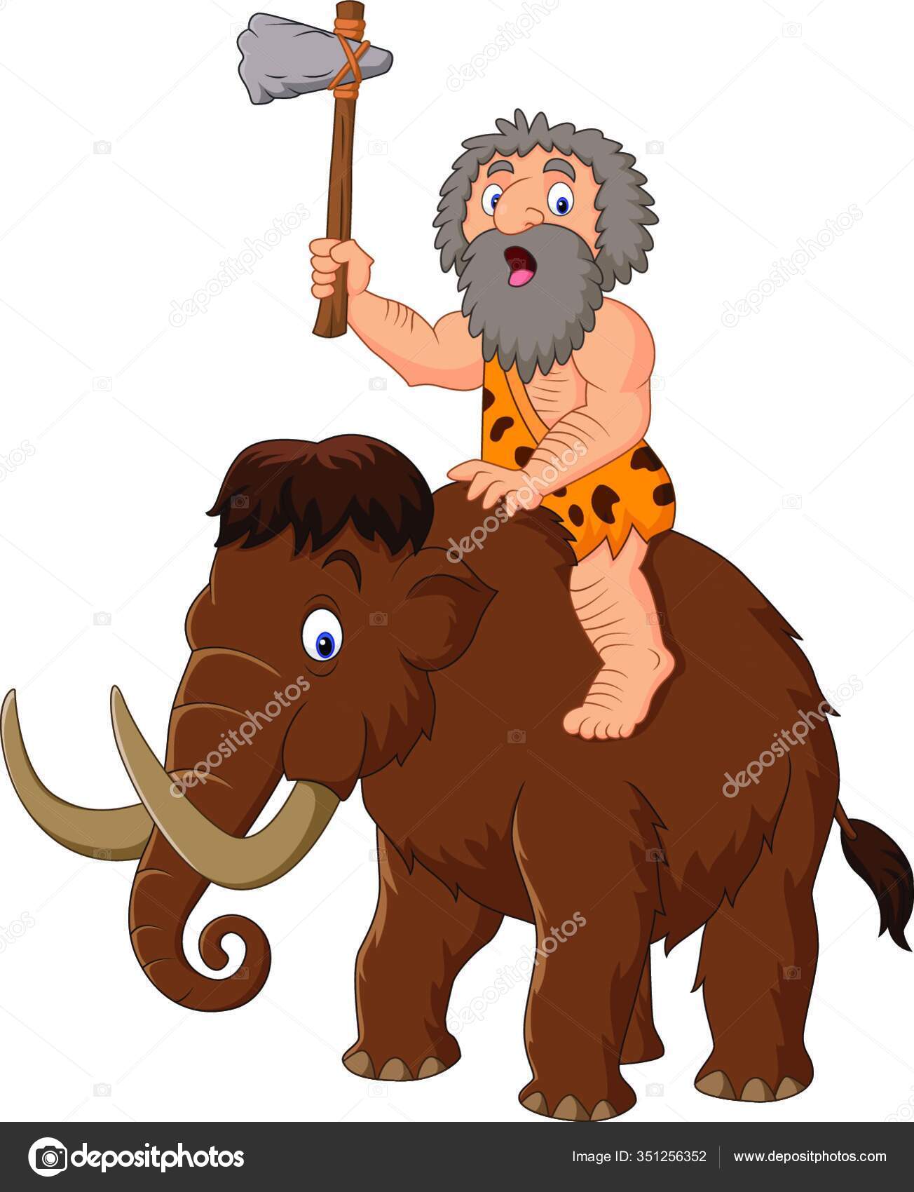 Caveman Riding Mammoth Stock Vector Image by ©PantherMediaSeller #351256352