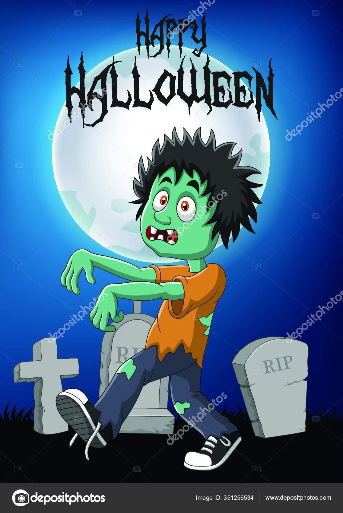 Cartoon Zombie Halloween Background Stock Illustration by ...