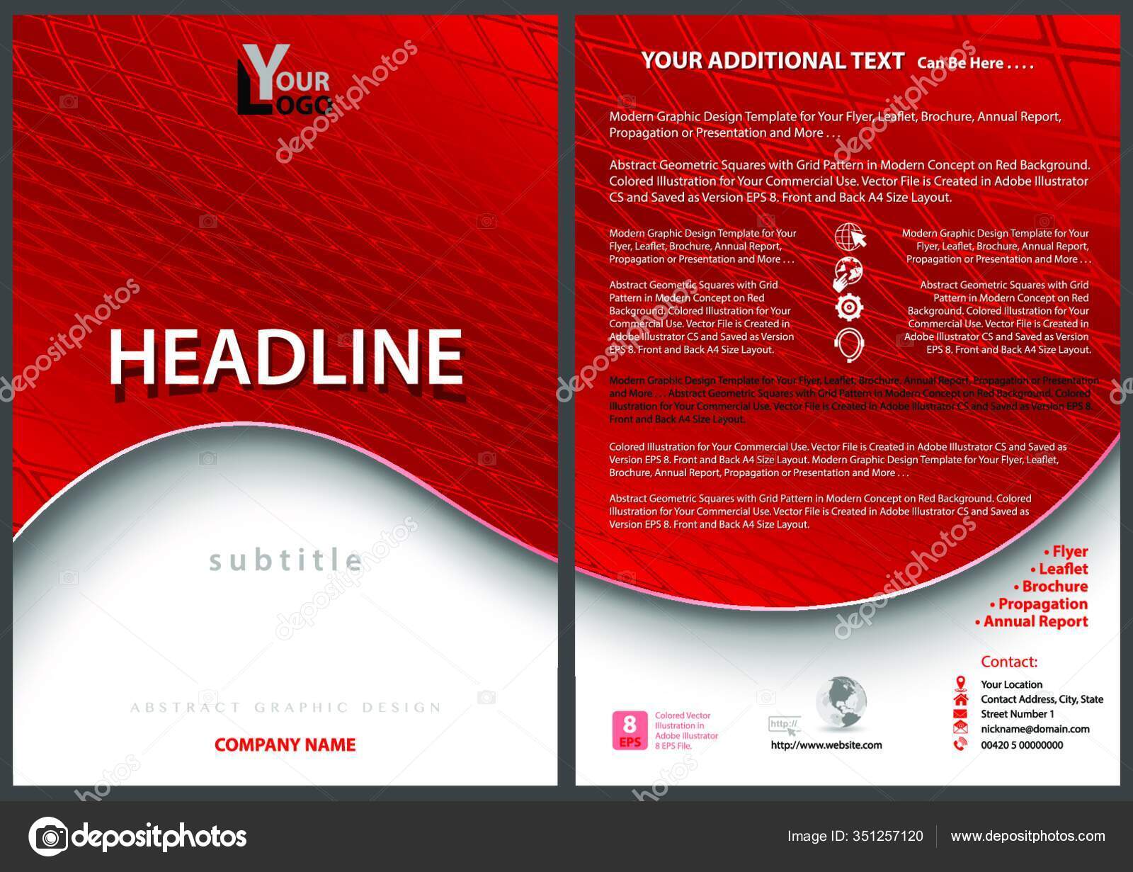Plantilla Folleto Con Fondo Ondulado Rojo Patrón Decorativo Cuadrado ...