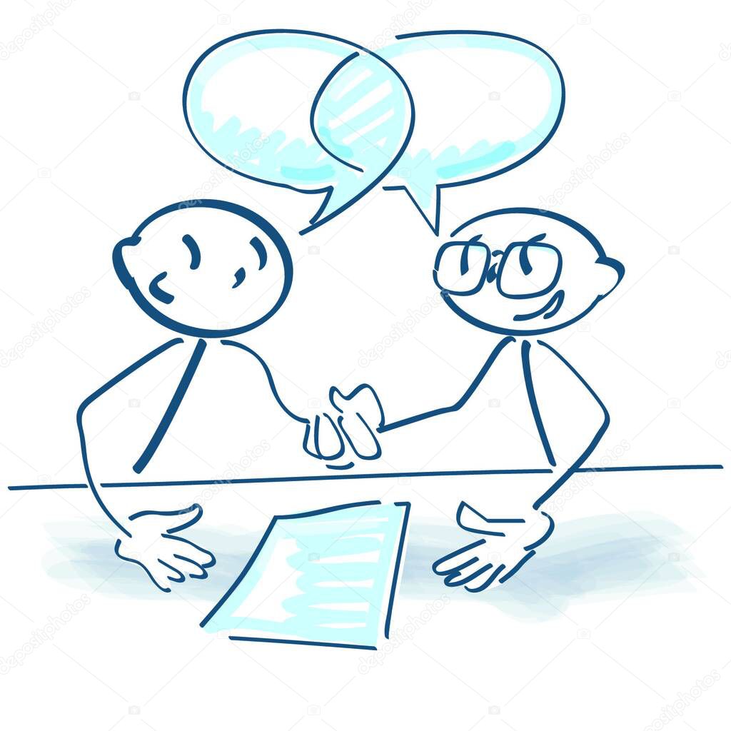 Las Cifras Del Palo Estrechan Mano Después Aconsejar Vector de stock ...