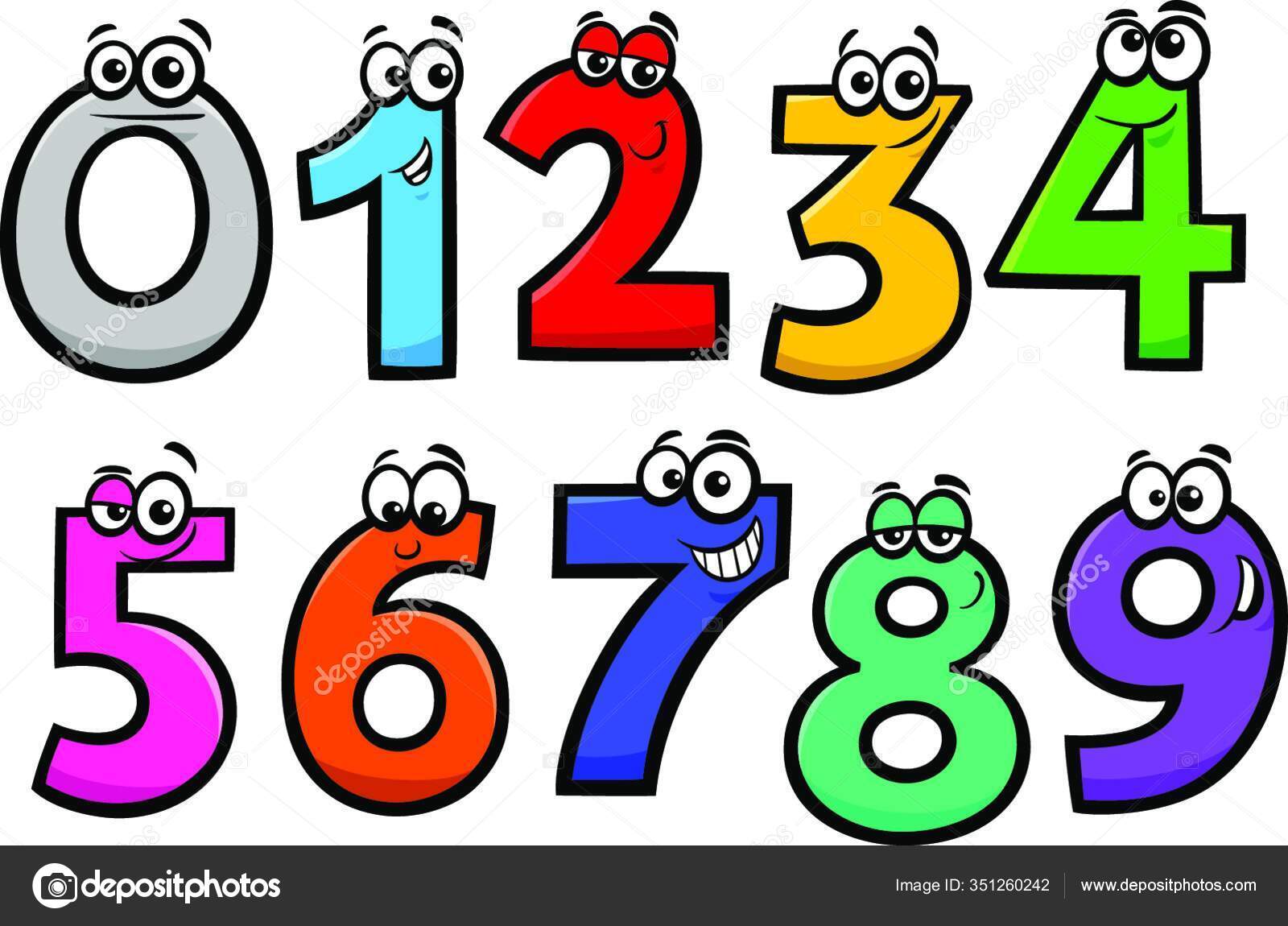 Educational Cartoon Illustrations Basic Numbers Characters Set Stock ...