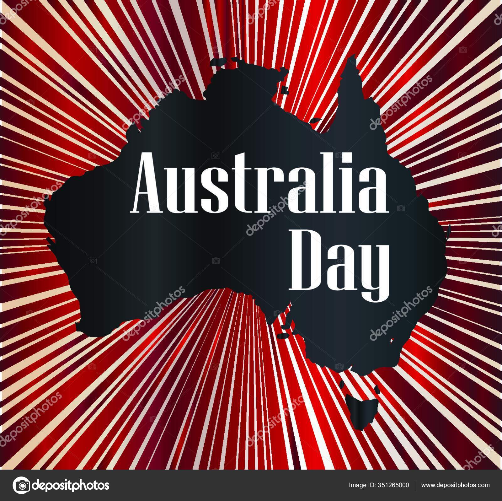 Silhouette Map Australia Ray Background Australia Day Text Stock Vector ...