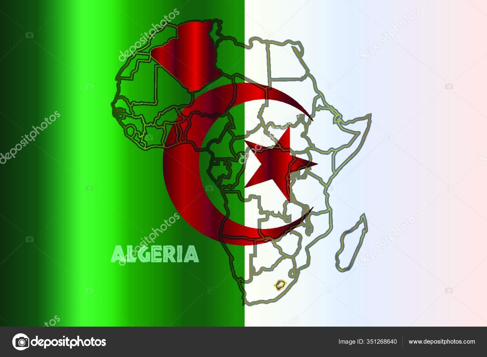 Algeria Outline Inset Map Africa Algeria Flag Background Stock Vector ...