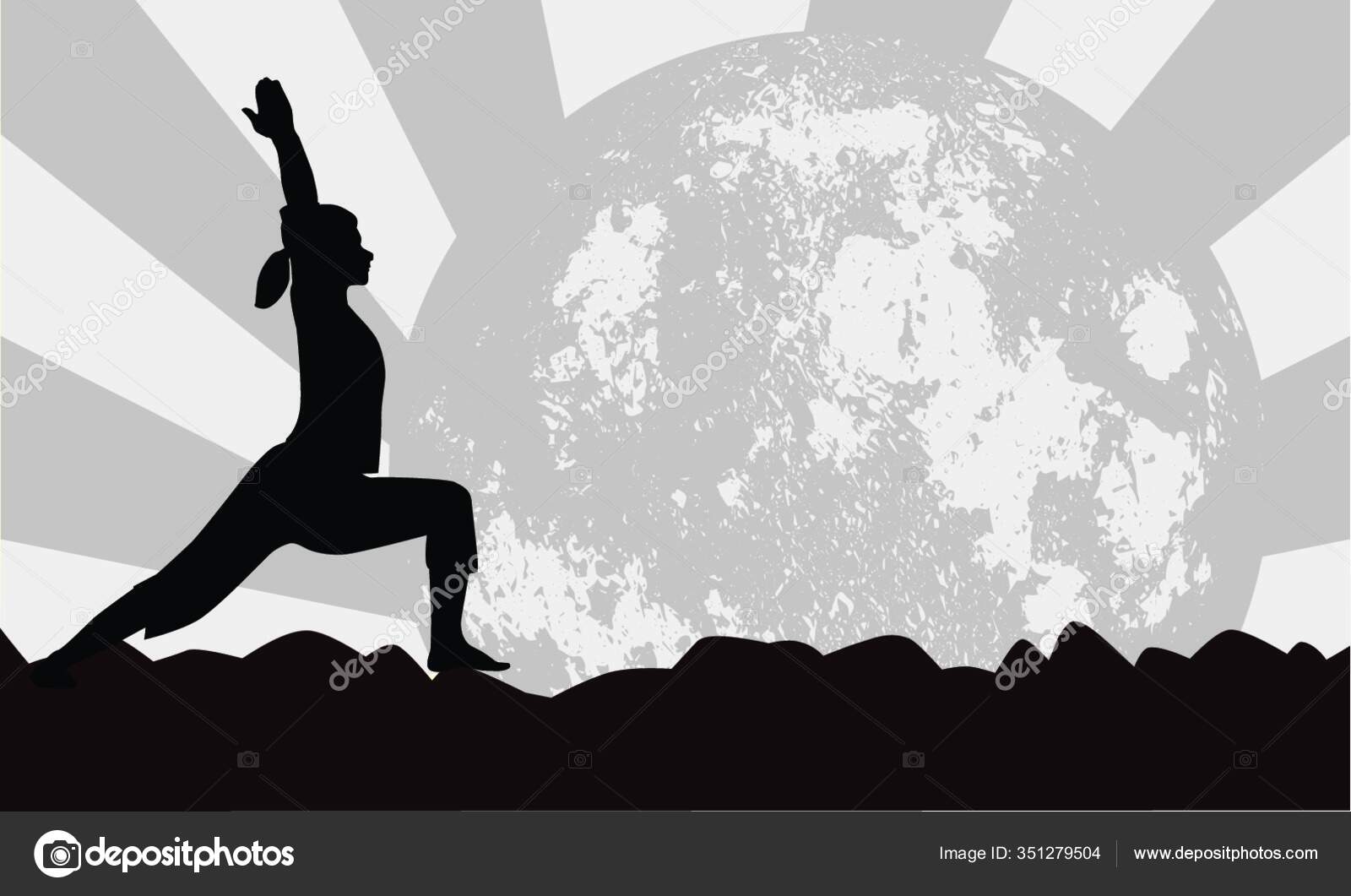 Young Women Performing Yoga Asana Moon Background Stock Vector by ...