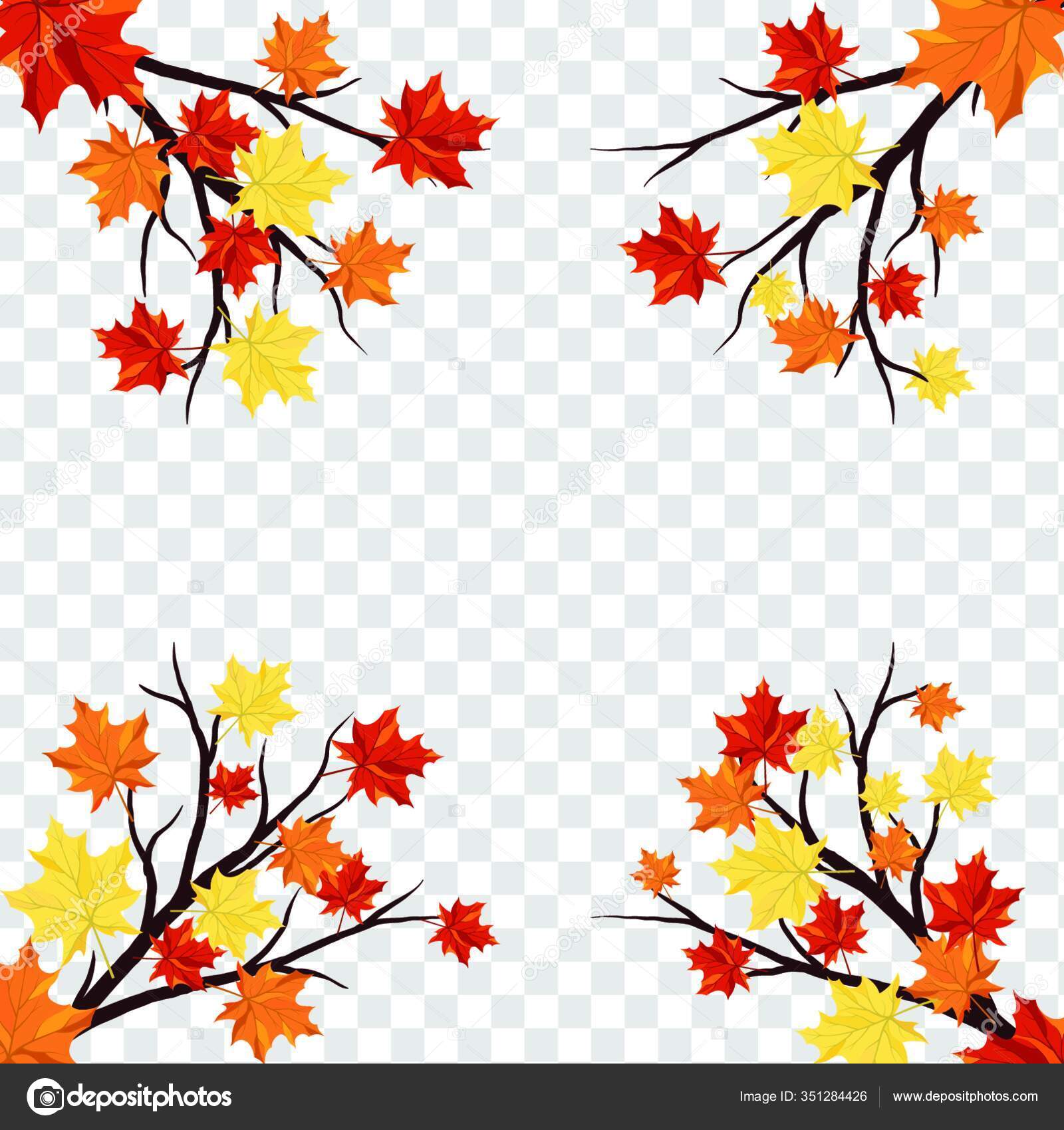 Autumn Frame Falling Maple Leaves Transparency Alpha Grid Background ...