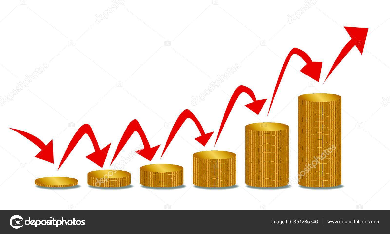 Piles Coins Increasing Size Arrows Indicating Inflation Rising Succe ...