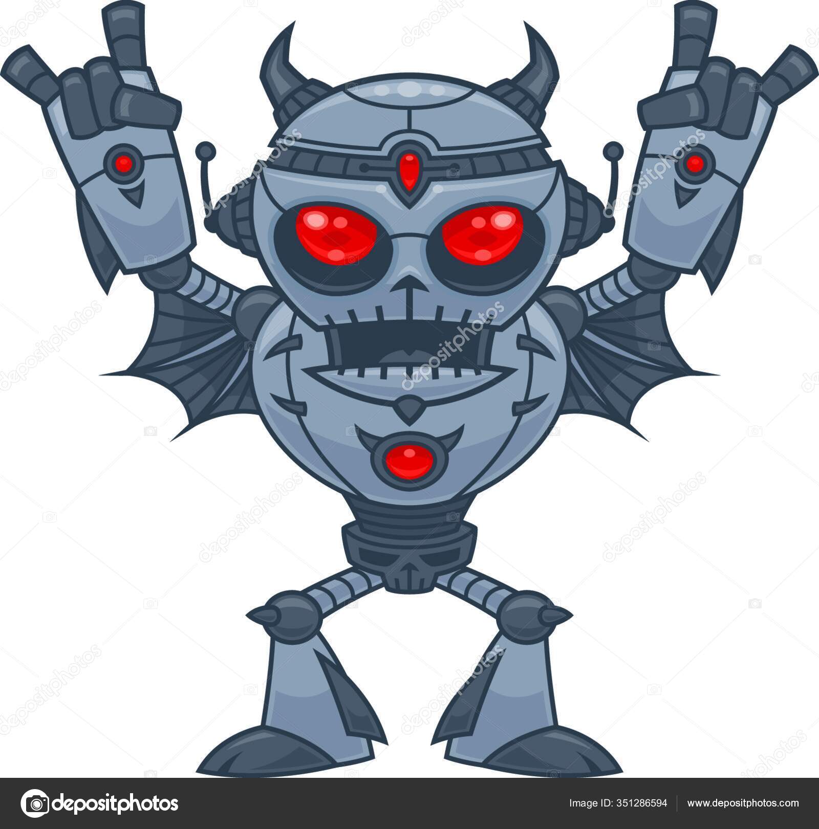 Vector Cartoon Illustration Red Eyed Heavy Metal Loving Robot Devil ...