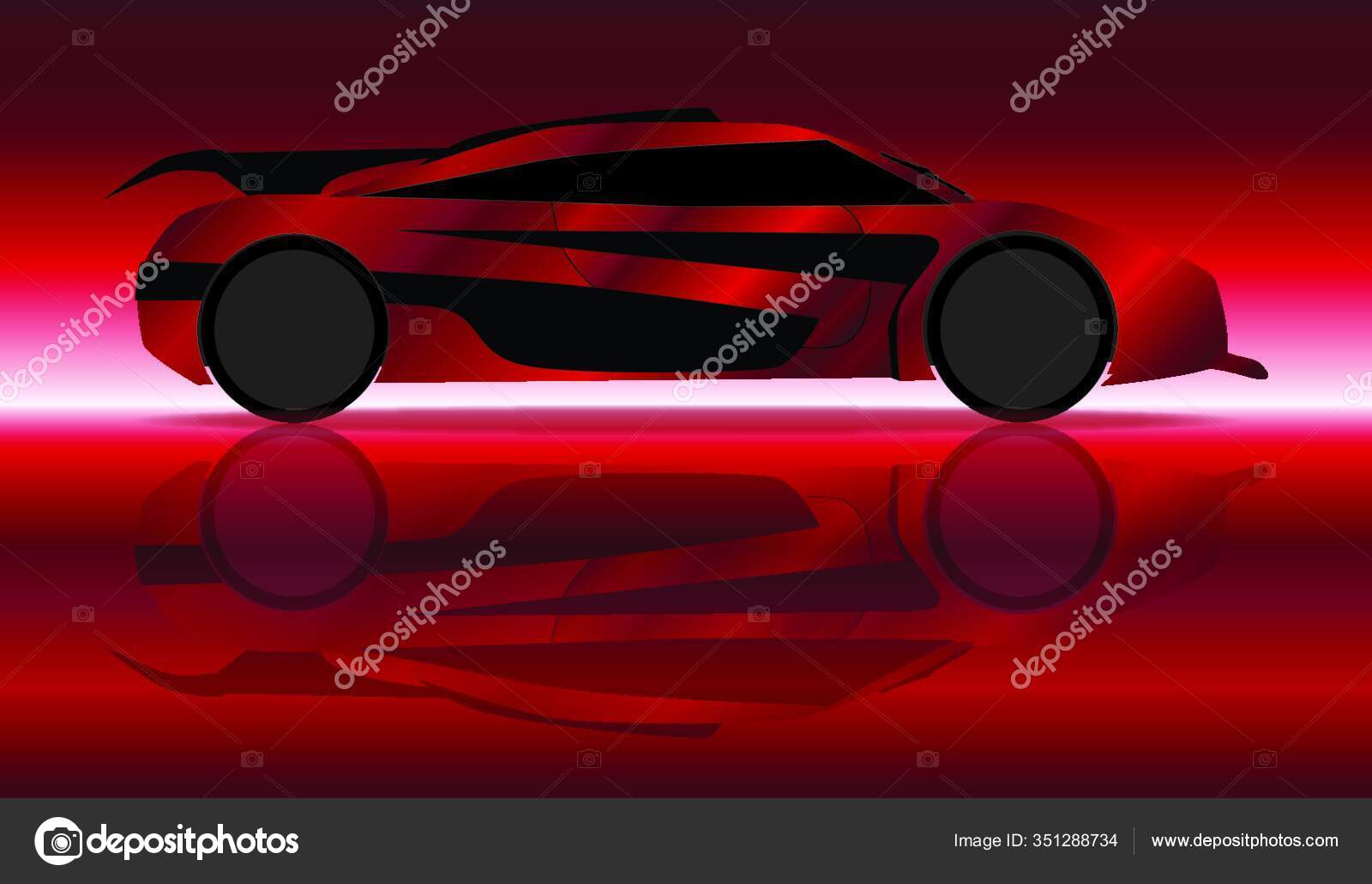 Fast Car Silhouette Reflection Red Background Stock Vector Image by ...