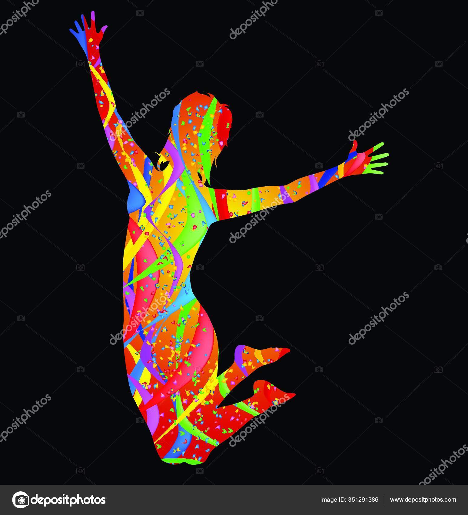 Party Girl Silhouette Jumping Joy Confetti Streamer Background Stock ...