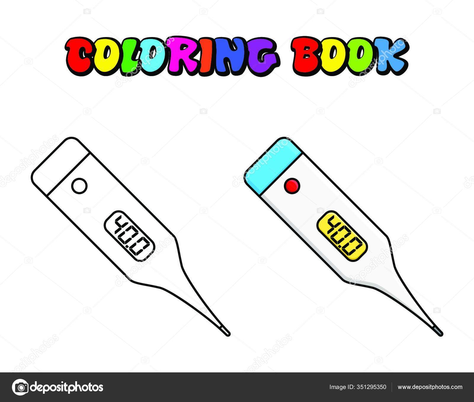 Electronic Thermometer Coloring Book Design Isolated White Background ...