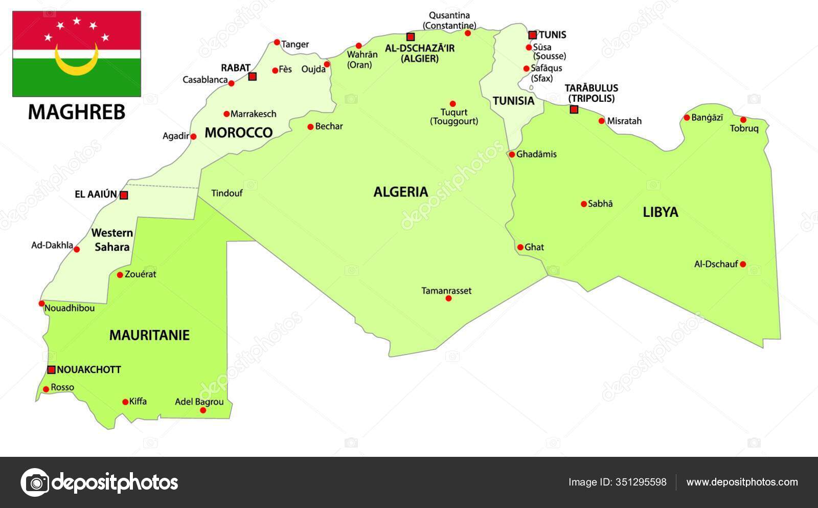 Mapa Vectorial Administrativo Político Los Estados Del Magreb Con ...