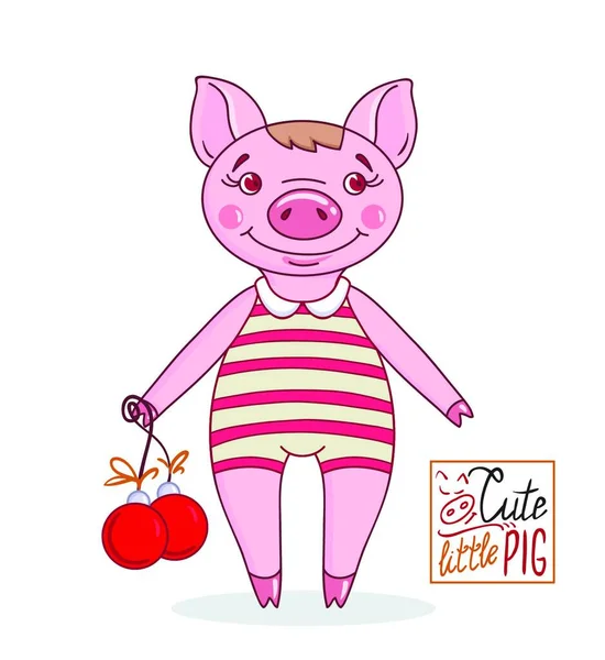 Cerdito Estilo Dibujos Animados Vestido Con Maillot Rayas Ilustraciones ...