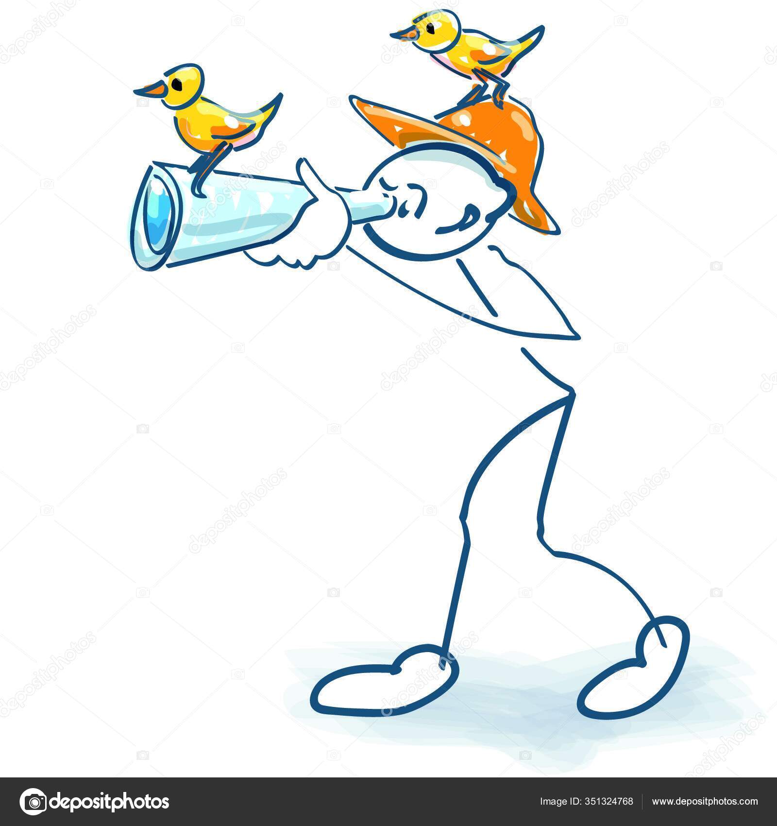 Stick Figure Observes Birds Telescope Bird Watching Stock Vector by ...