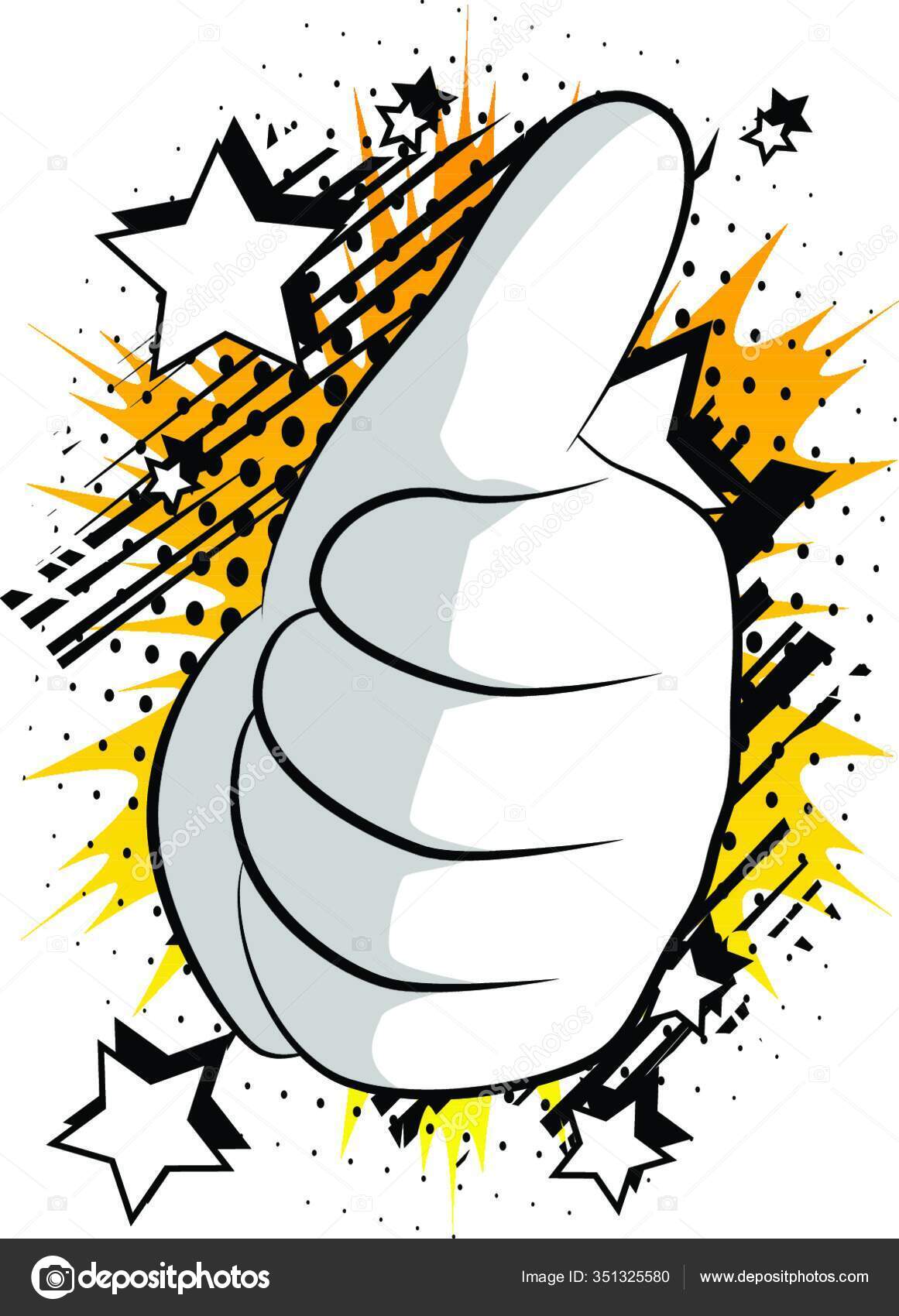 Vector Cartoon Hand Thumbs Illustrated Hand Sign Comic Book Background ...