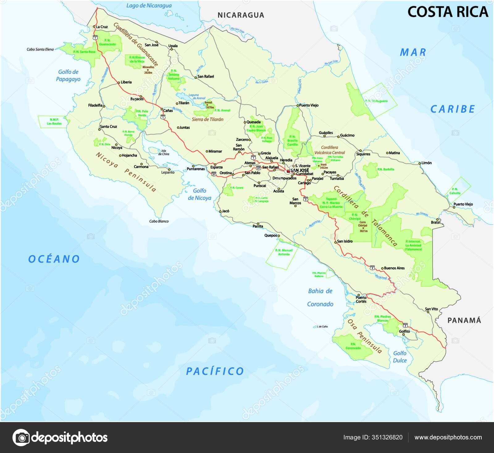 Costa Rica Road Nationalpark Vector Map Stock Vector by ...
